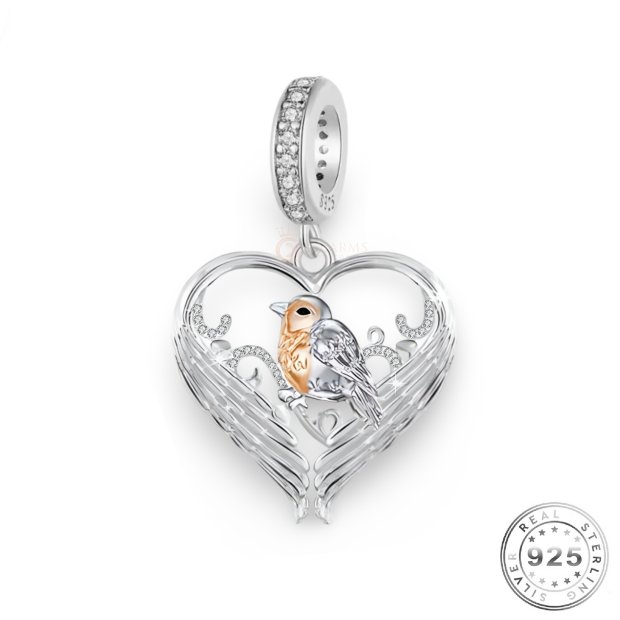 Robin Angel Wings Charm 925 Sterling Silver and Rose Gold | Charms Kingdom
